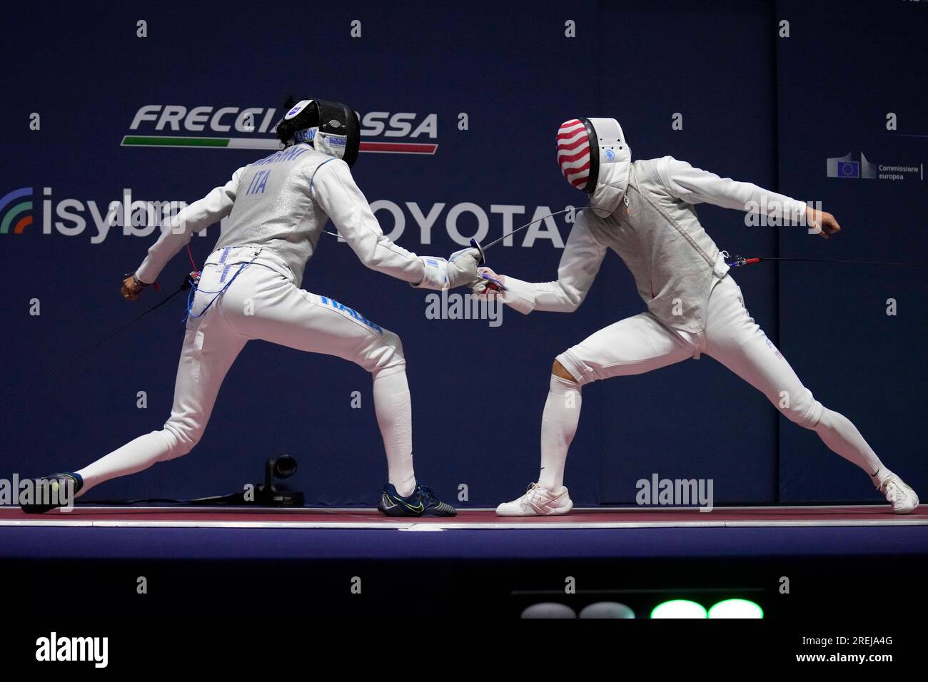 Italy's Tommaso Marini, left, competes against U.S. Nick Itkin during ...