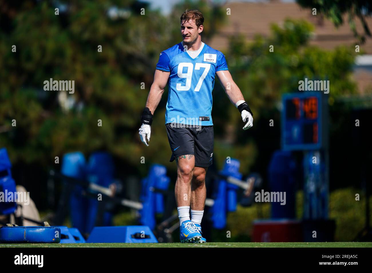 Los Angeles Chargers linebacker Joey Bosa (97) participates in drills ...