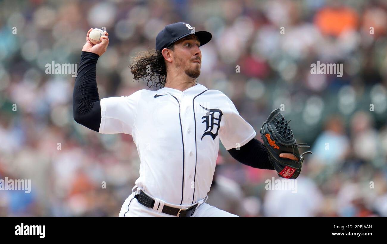Detroit Tigers pitcher Michael Lorenzen throws against the Los Angeles ...
