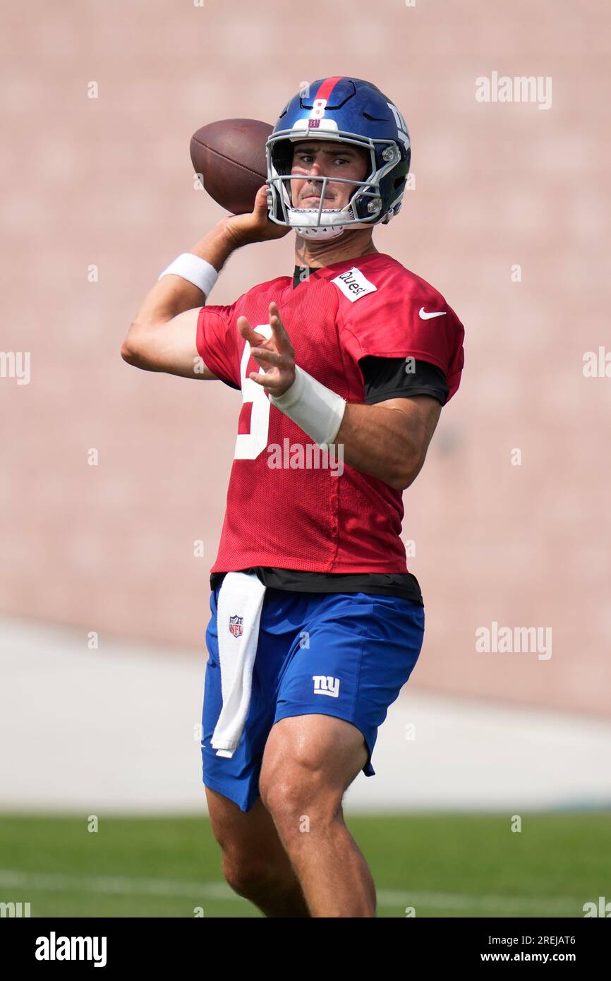 New York Giants quarterback Daniel Jones participates in a drill at the ...