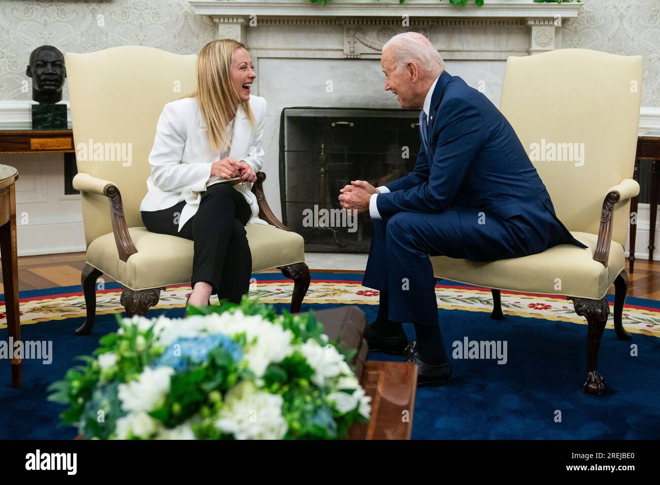 President Joe Biden meets with Italian Prime Minister Giorgia Meloni in the Oval Office of the ...