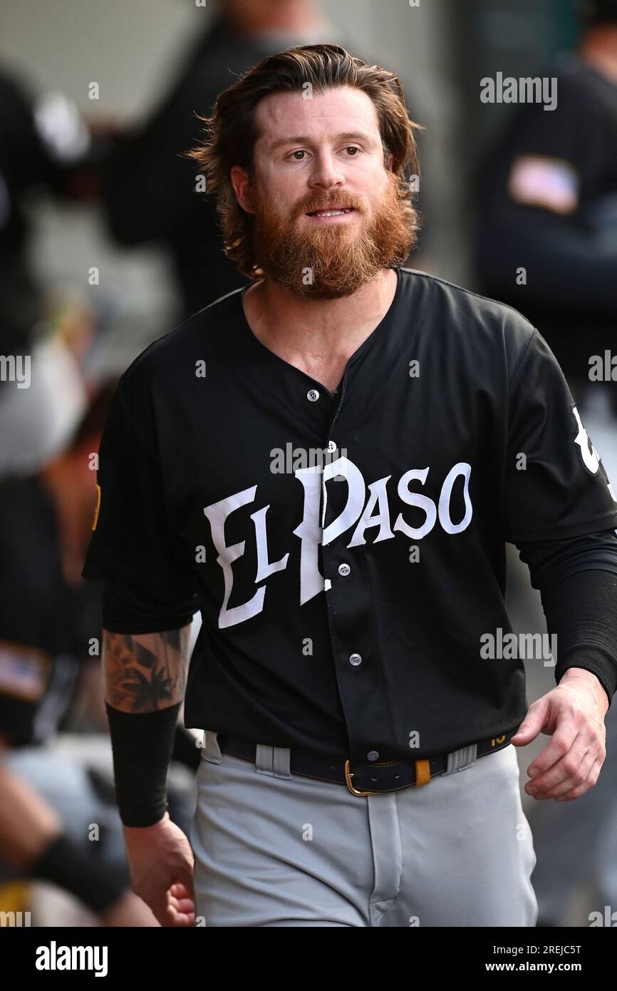 Ben Gamel (52) of the El Paso Chihuahuas in the dugout during the game ...