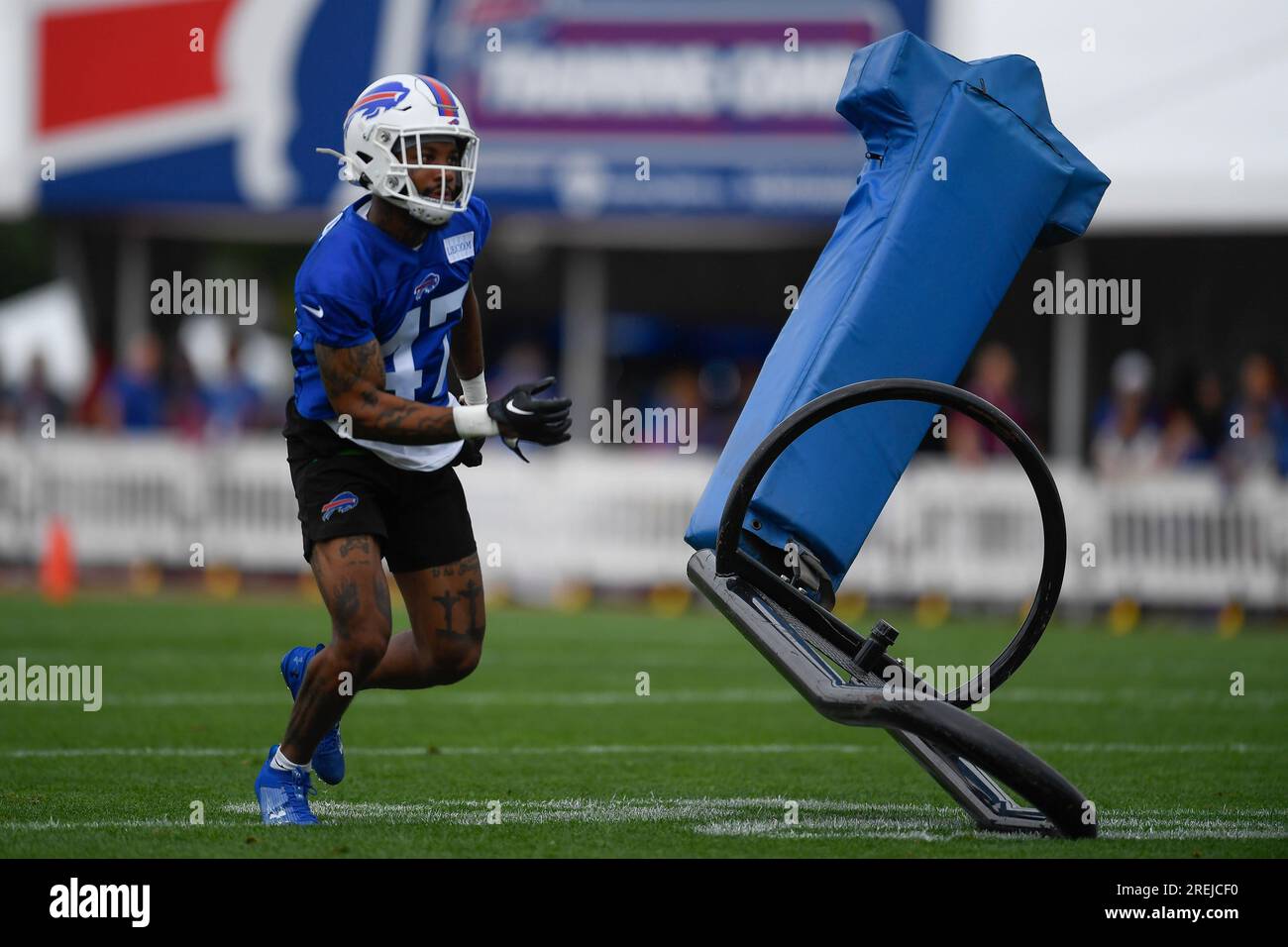 Buffalo Bills cornerback Christian Benford (47) runs a drill during ...