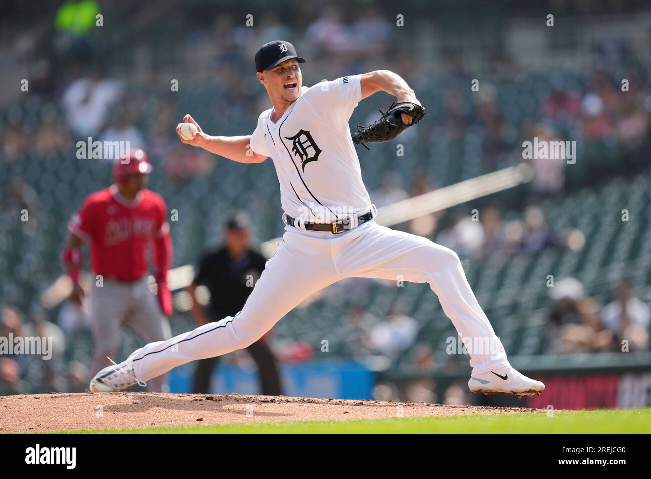 Detroit Tigers pitcher Matt Manning throws against the Los Angeles ...