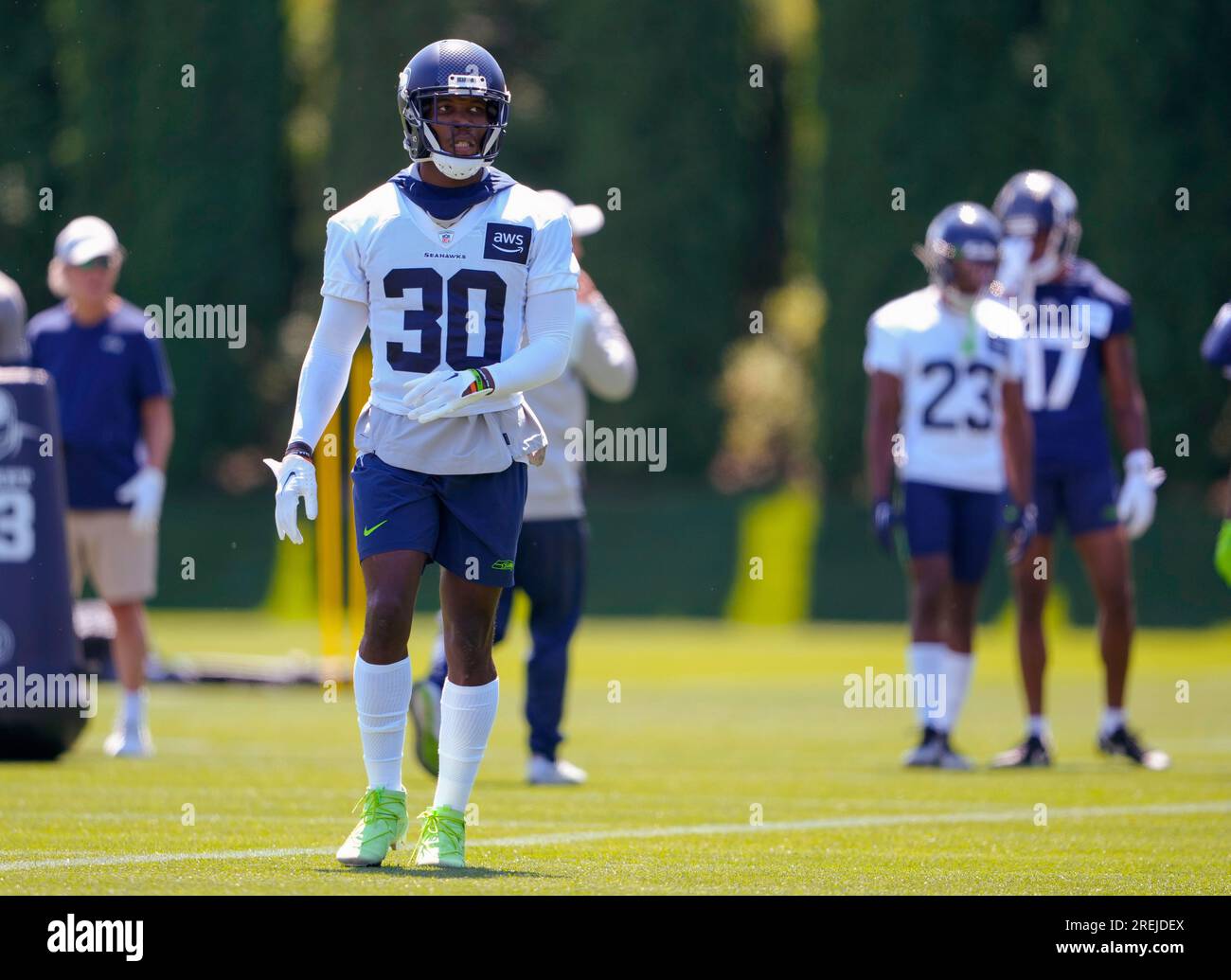 Seattle Seahawks cornerback Michael Jackson walks on the field during ...