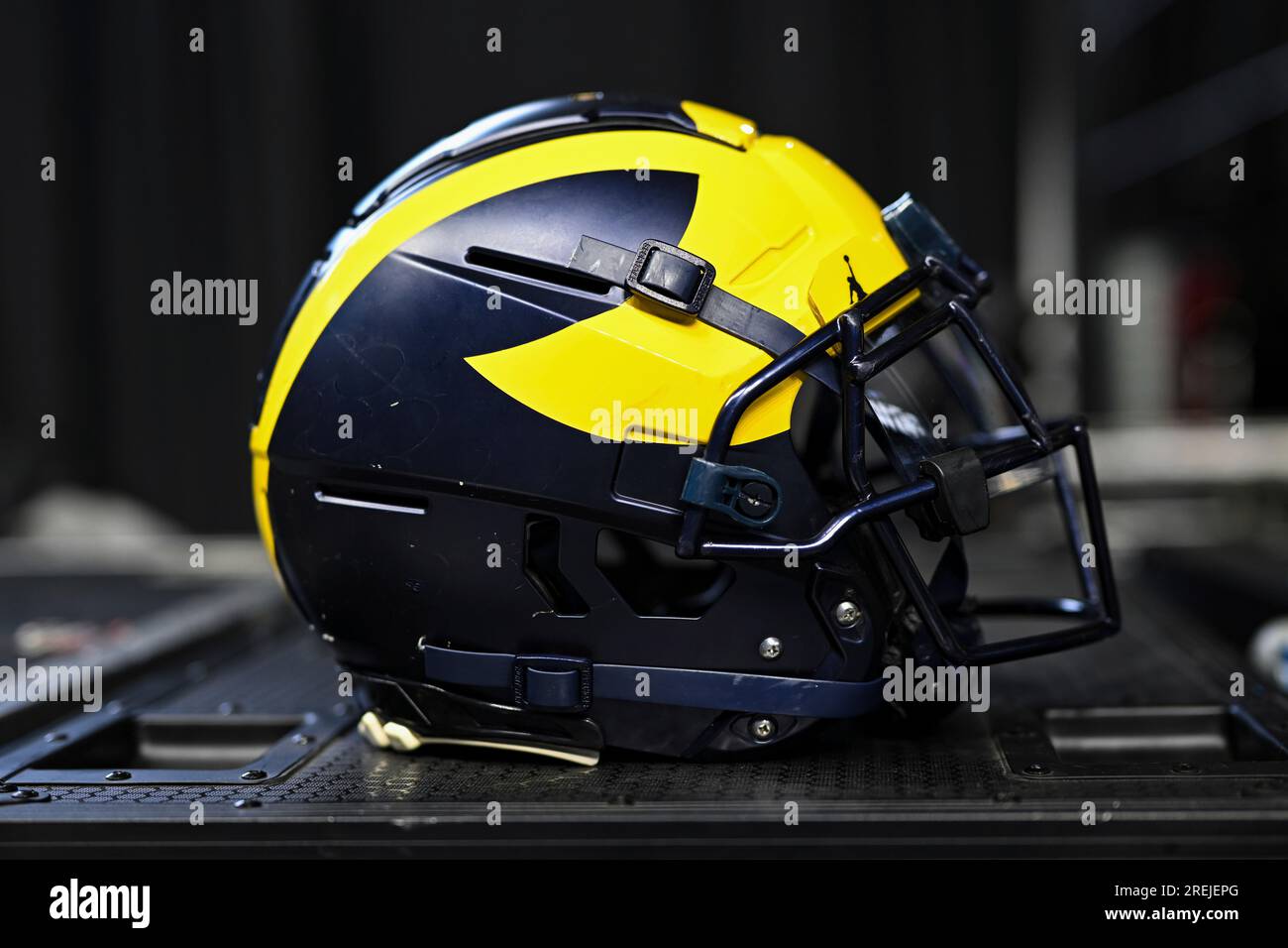 INDIANAPOLIS, IN - JULY 27: A Michigan Wolverines football helmet ...