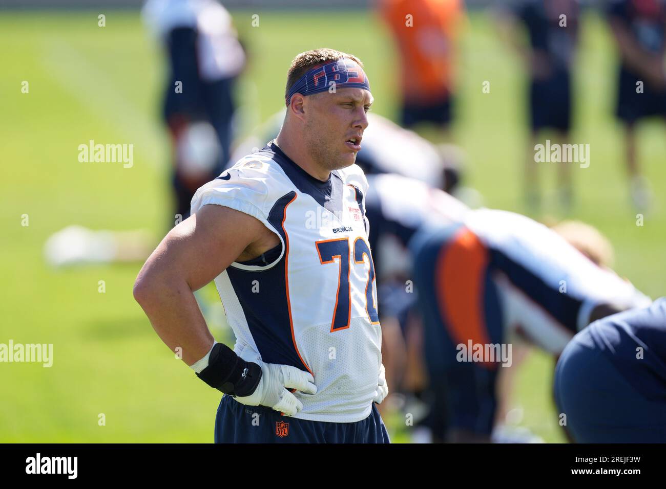 Denver Broncos offensive tackle Garett Bolles (72) warms up during an ...
