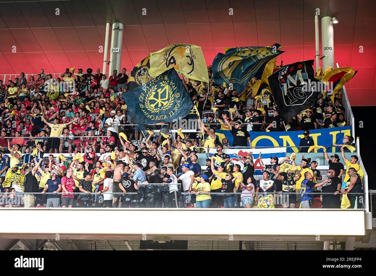 ST. LOUIS, MO - JUL 27: The America supporter section wavies flags and ...