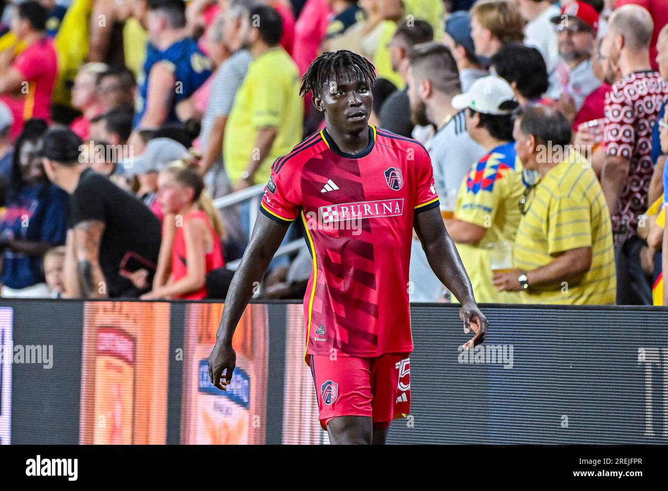 ST. LOUIS, MO - JUL 27: St. Louis City defender Joshua Yaro (15) walks ...