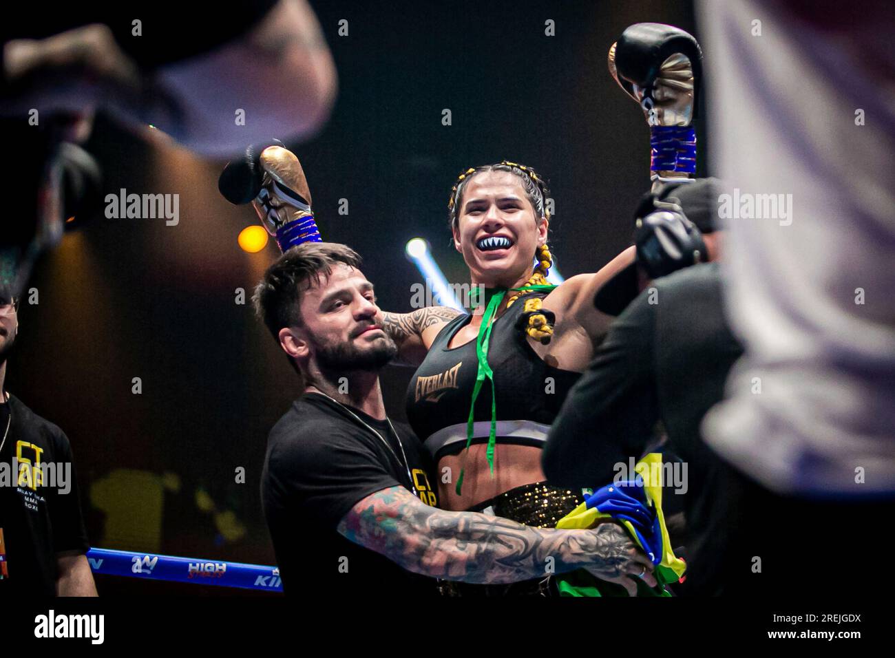 DUBLIN, IRELAND - JULY 15: Jully Poca celebrates her victory over Elle ...