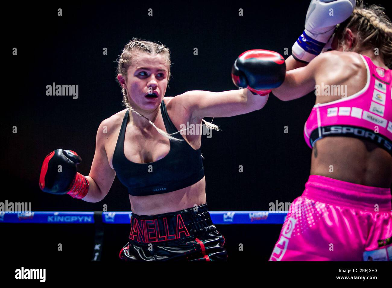 DUBLIN, IRELAND - JULY 15: (L-R) Daniella Hemsley punches Ms.Danielka ...