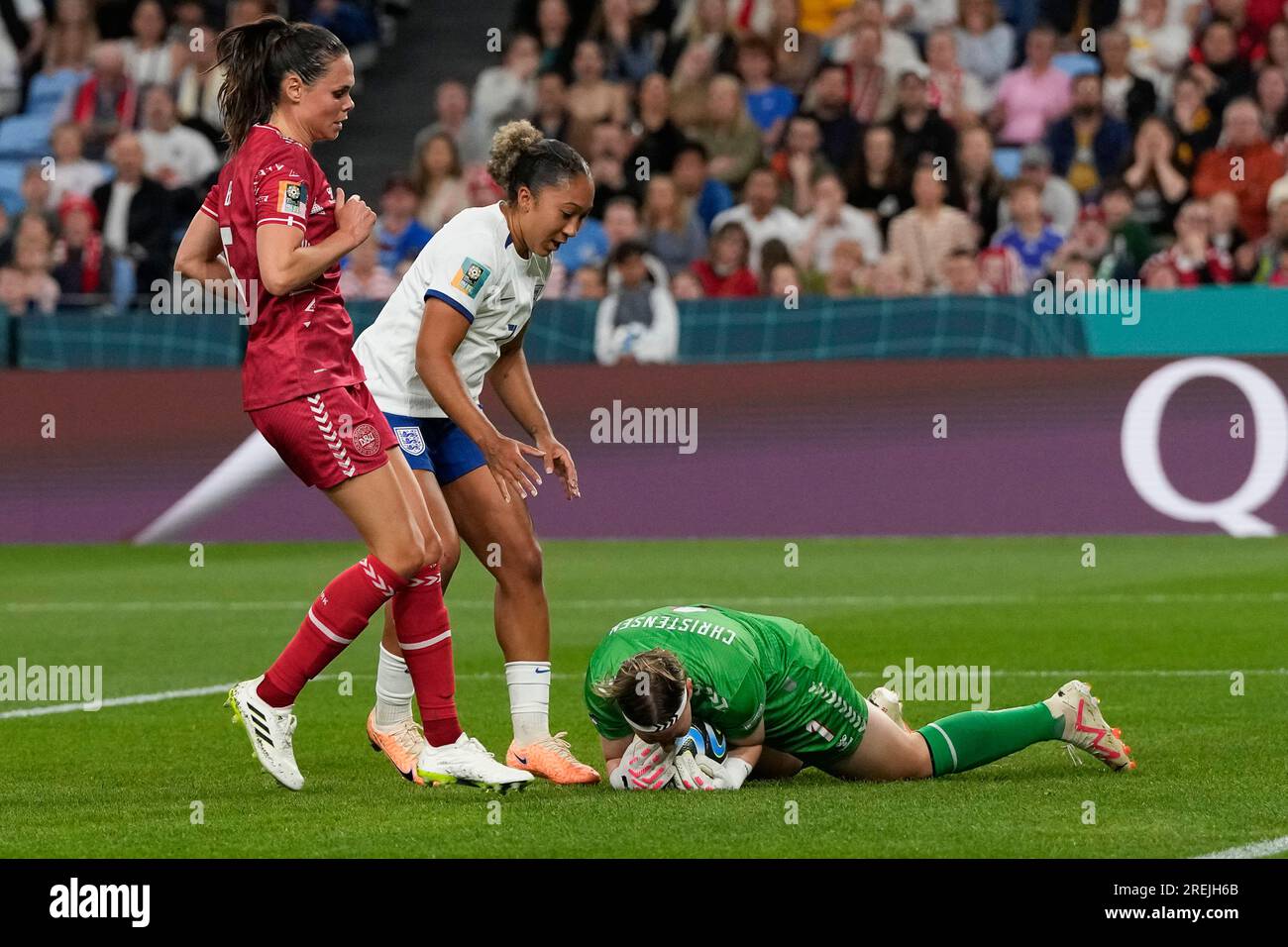 Denmark's goalkeeper Lene Christensen catches the ball in front of ...