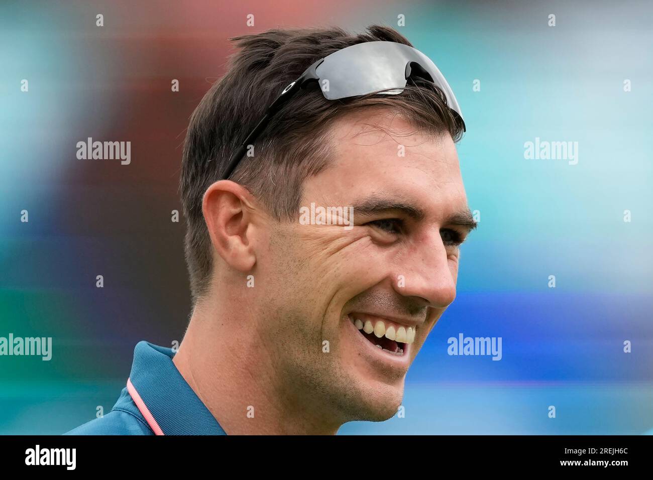 Australia's captain Pat Cummins smiles during a warm-up session ahead ...