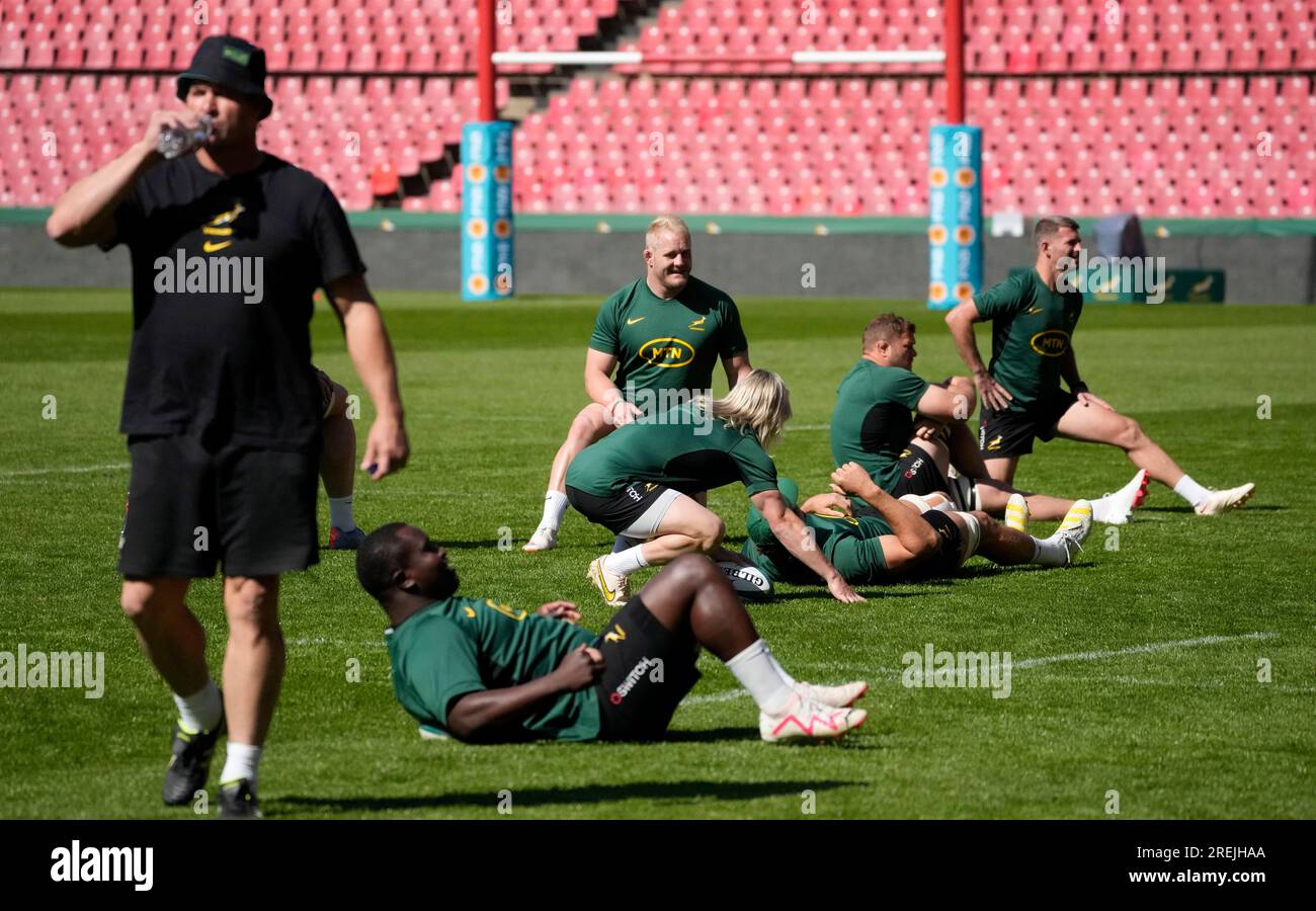 South Africa's players warm up for their practise at Ellis Park stadium ...