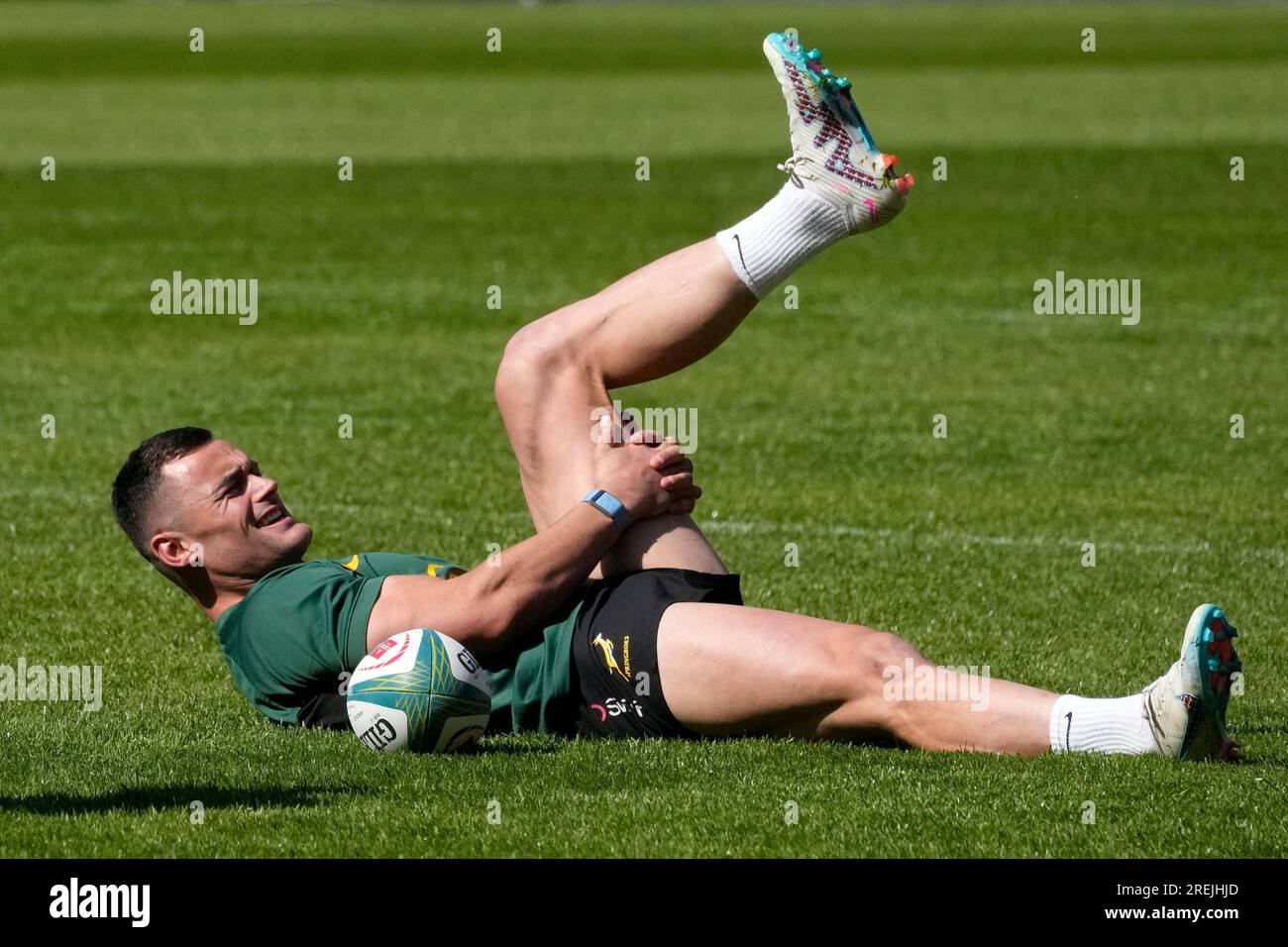 South Africa's Jesse Kriel stretches for their practise at Ellis Park ...