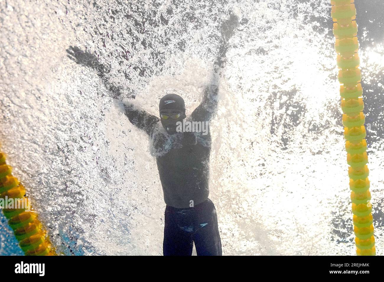 Josh Liendo, of Canada, competes in a men's 100-meter butterfly final ...