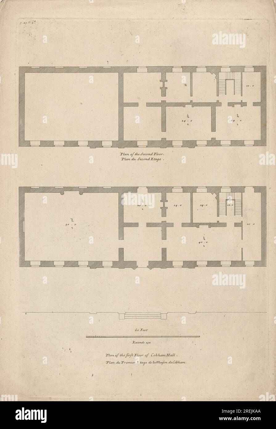 Cobham Hall, Kent: First and Second Floor Plans circa 1790 by Henry ...