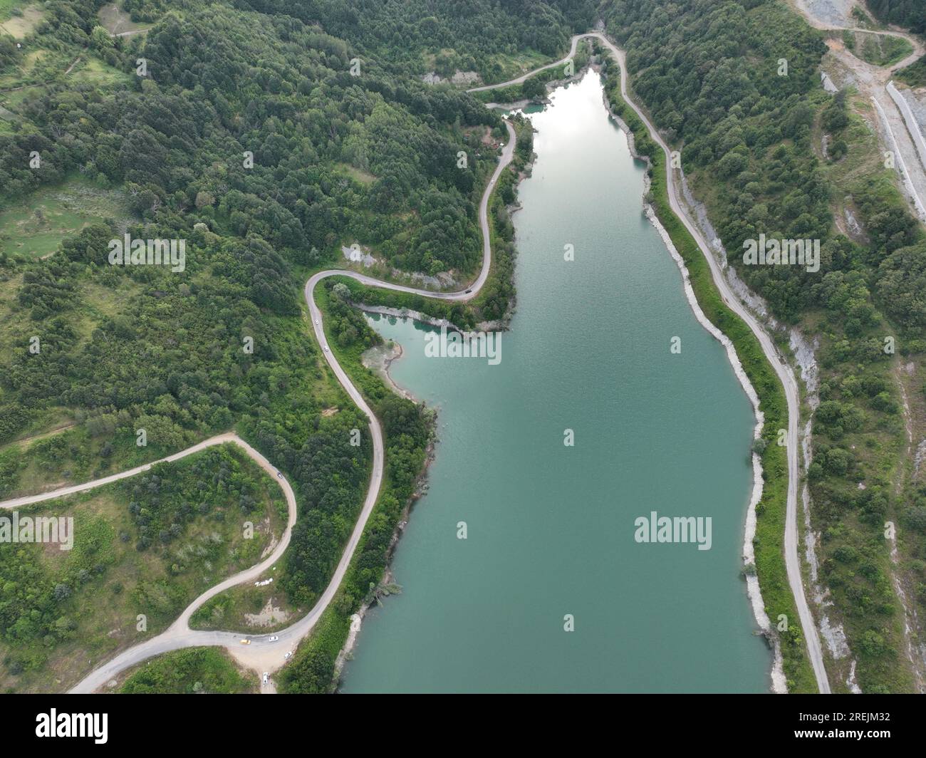Aerial view od huge river and dam, barrage Stock Photo - Alamy