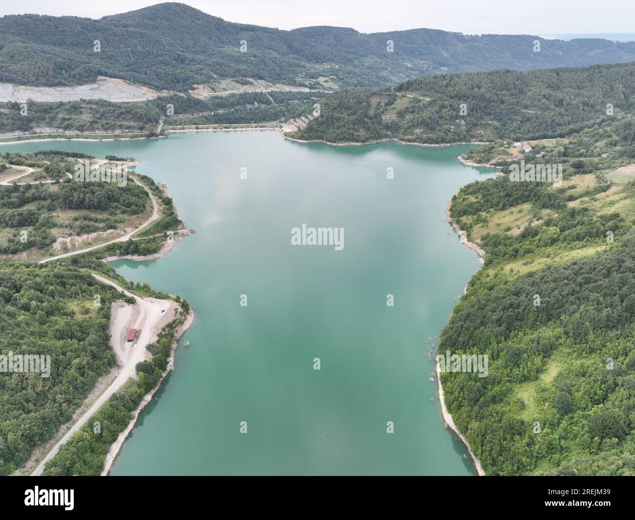 Aerial view od huge river and dam, barrage Stock Photo - Alamy
