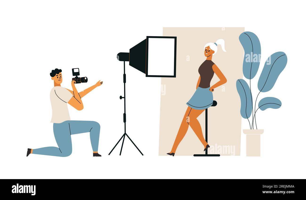 Photographers and models, professional cameraman workflow process ...