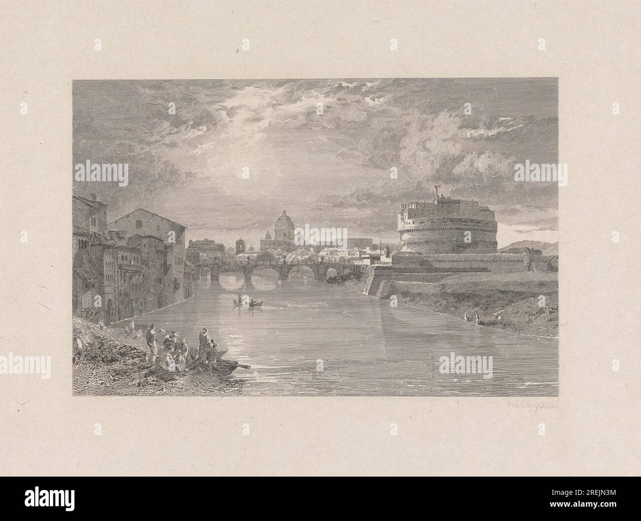 Rome; Bridge and Castle of St. Angelo on the Tyber 1818 by George ...