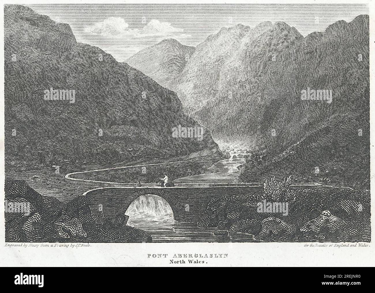 Pont Aberglaslyn, north Wales 1814 by John Shury Stock Photo - Alamy