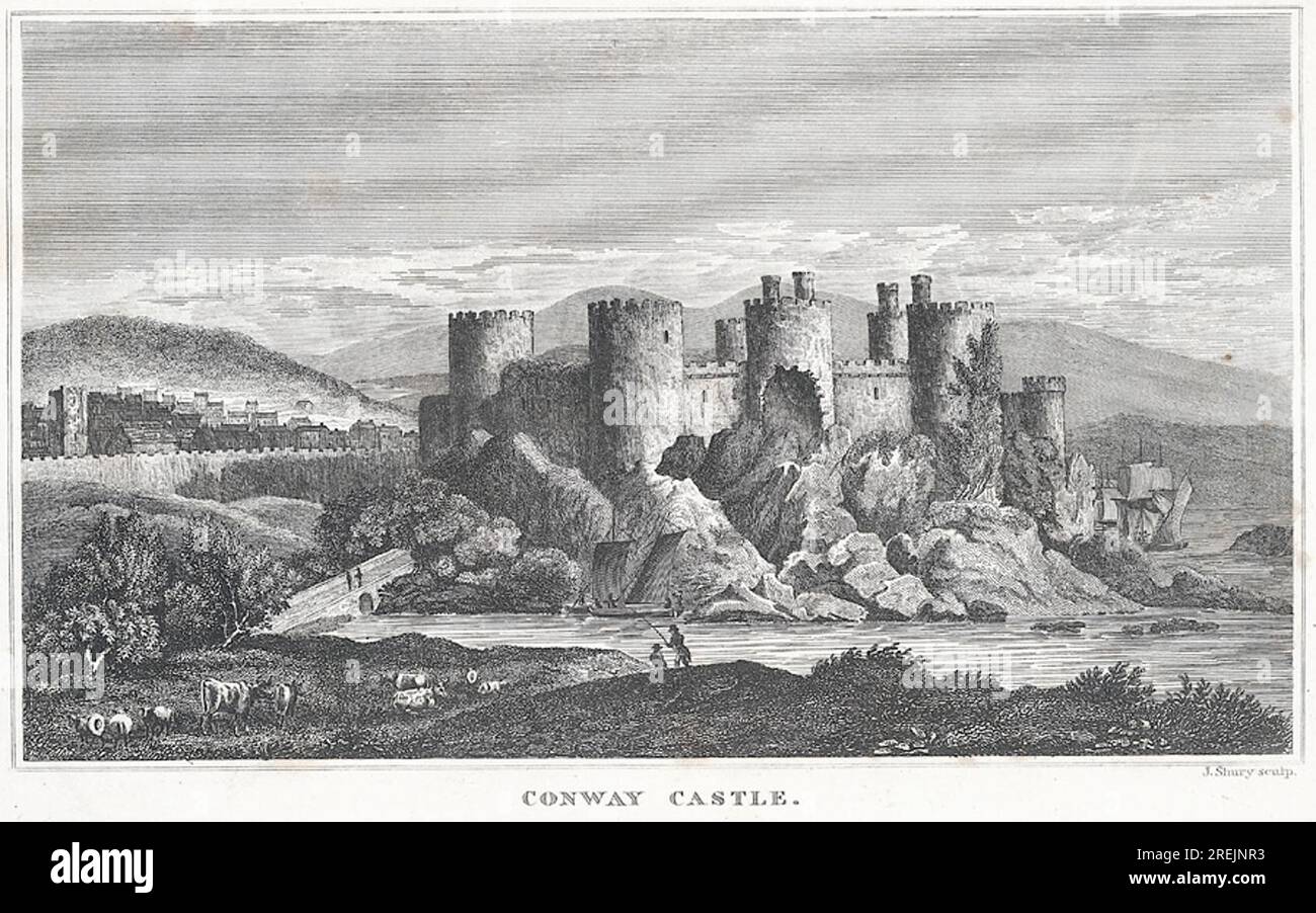 Conway Castle. Fortification. Twelfth Century circa 1830 by John Shury ...