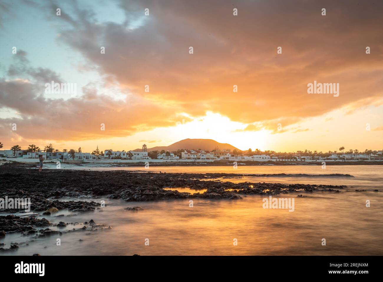 Sunset at Playa Vista Lobos, long exposure at the sea, lava beach ...