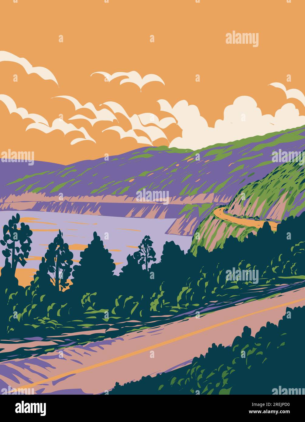 WPA poster art of Road or Route of the Seven Lakes between Villa La ...