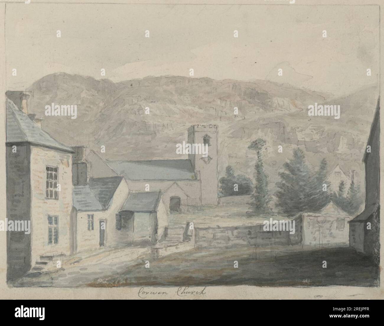 Corwen Church 1805 by Moses Griffith Stock Photo - Alamy