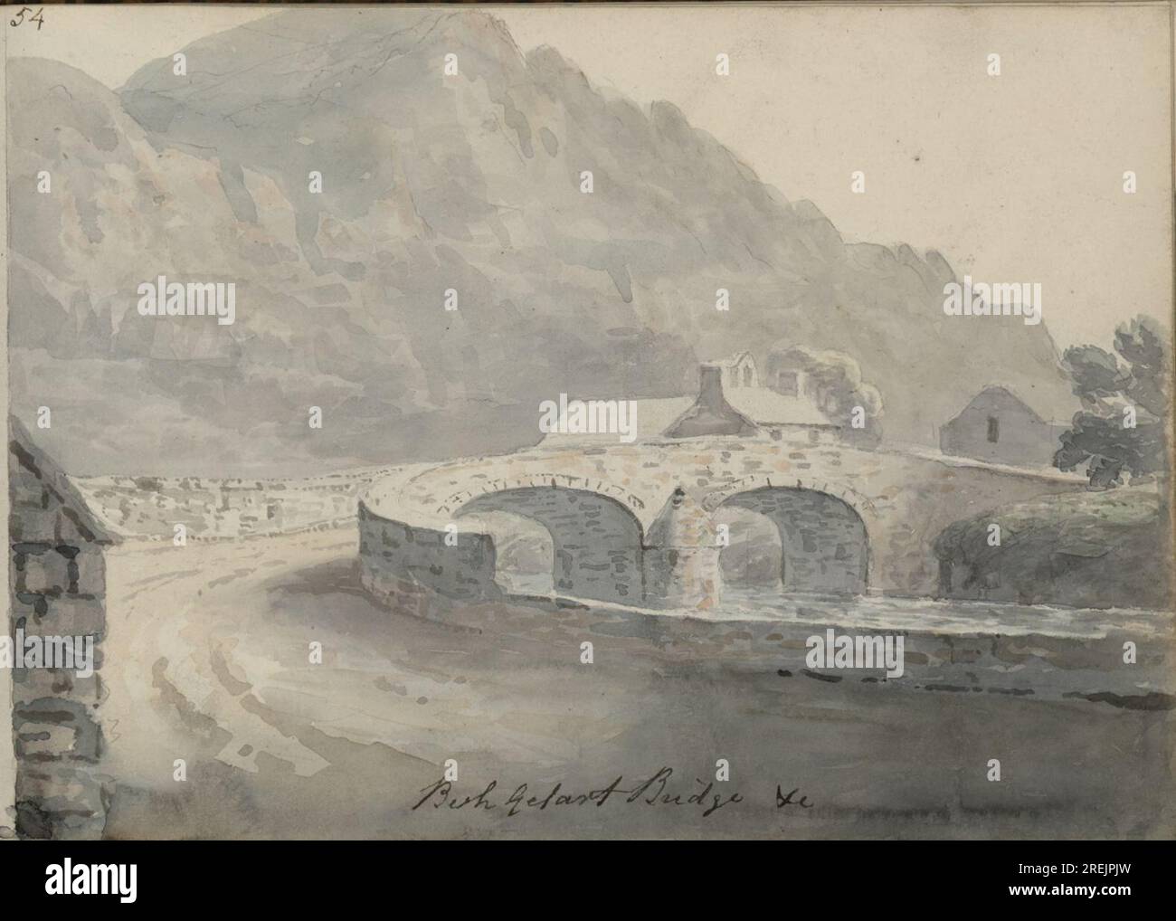 Bedd Gelert Bridge 1805 by Moses Griffith Stock Photo - Alamy
