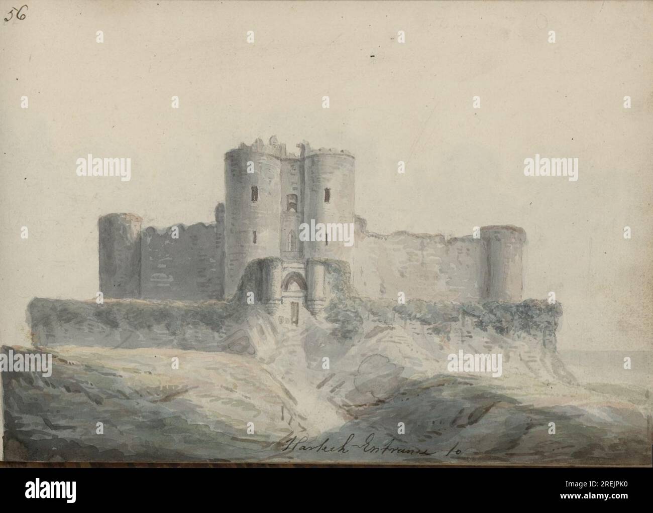 Harlech Castle entrance 1805 by Moses Griffith Stock Photo - Alamy