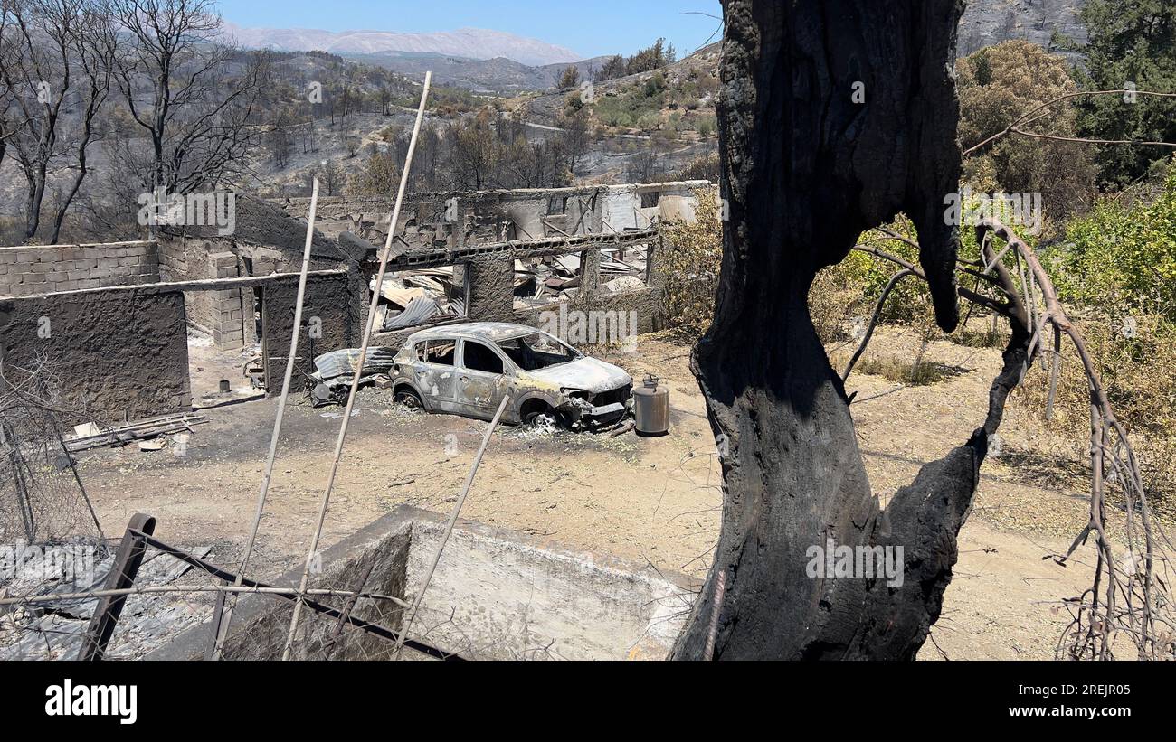 The aftermath of a fire that hit houses and tourist buildings near the ...
