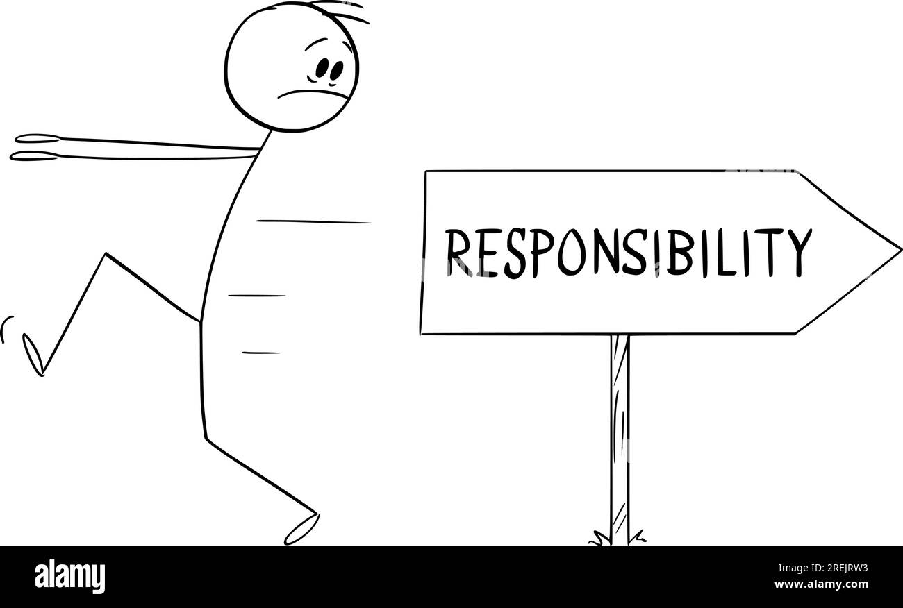 Person Running Away From Responsibility, Vector Cartoon Stick Figure ...