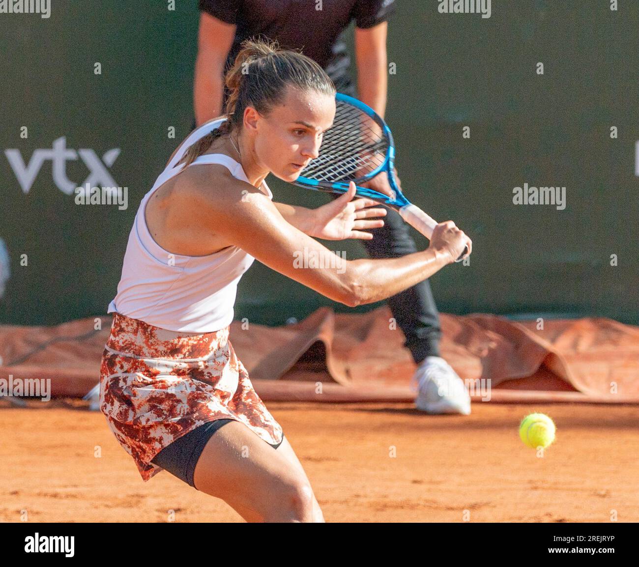 Lausanne, Switzerland. 07th Aug, 2023. Clara Burel of France return during quaterfinal of ...