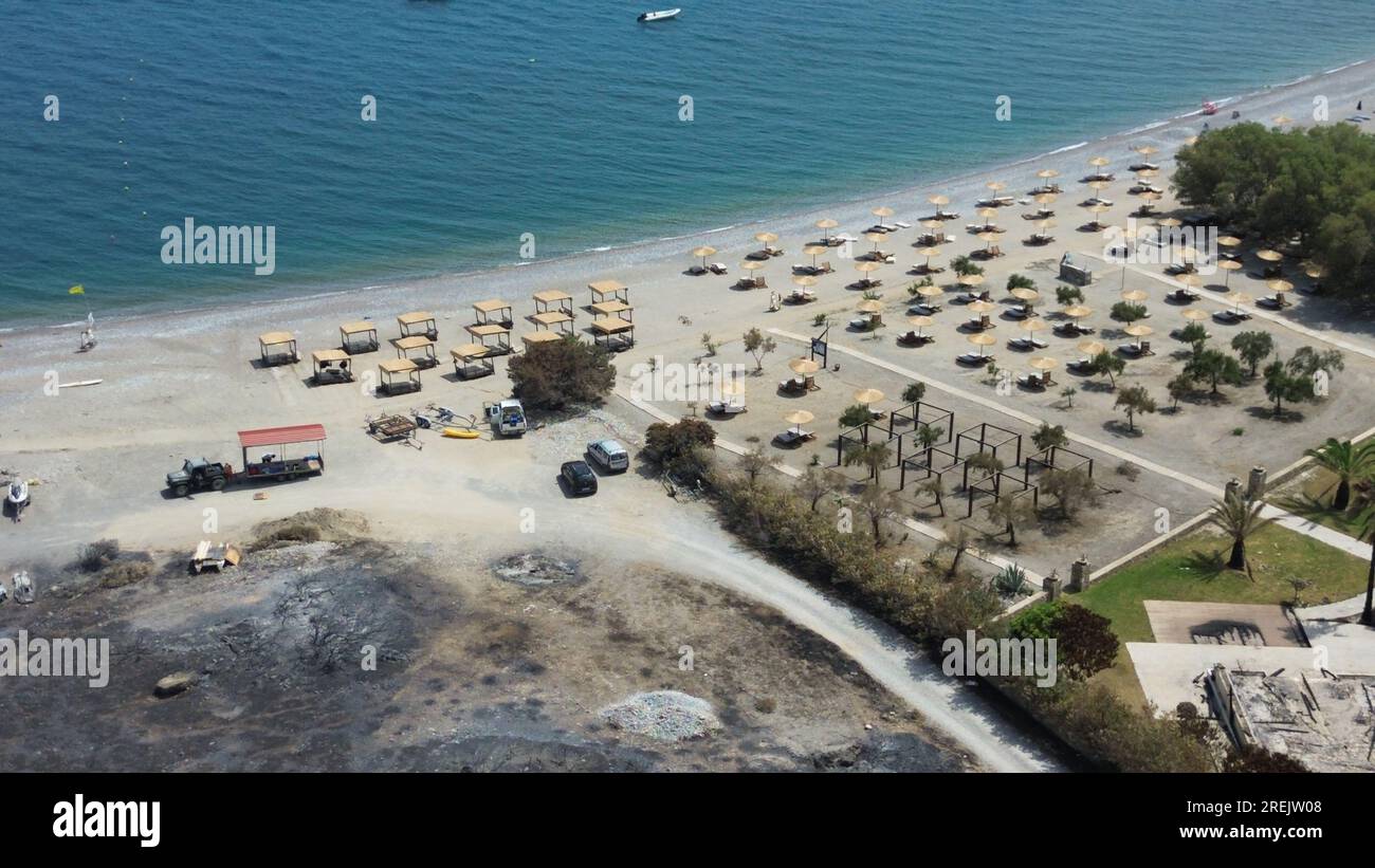 Tourist resorts near the town of Lardos on the Greek island of Rhodes ...