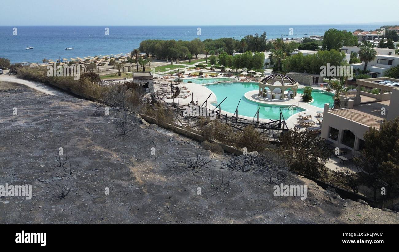 Tourist resorts near the town of Lardos on the Greek island of Rhodes ...
