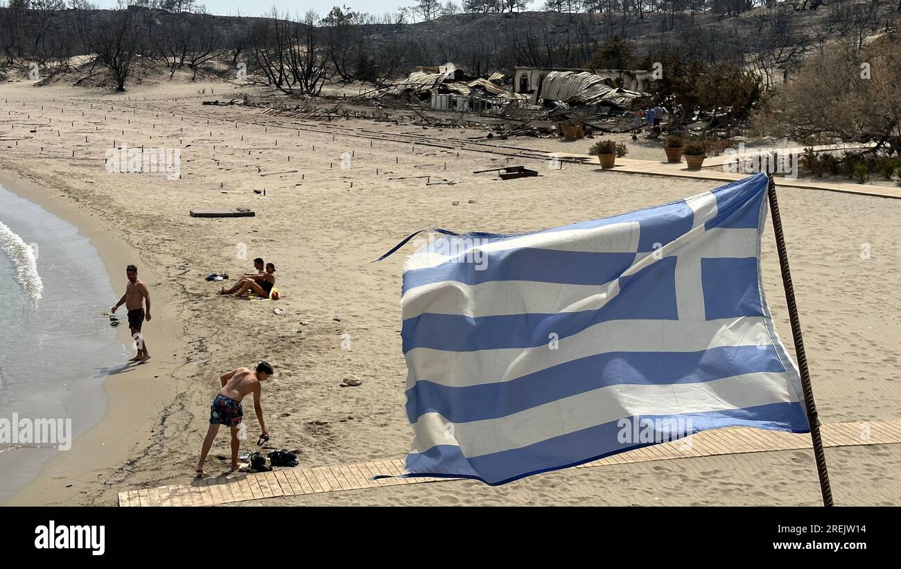 Tourist resorts near the town of Lardos on the Greek island of Rhodes ...