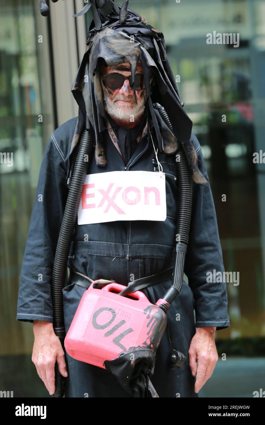 London, UK. 28 July 2023. 'Exxon & BlackRock, Your Oil Kills' protest ...