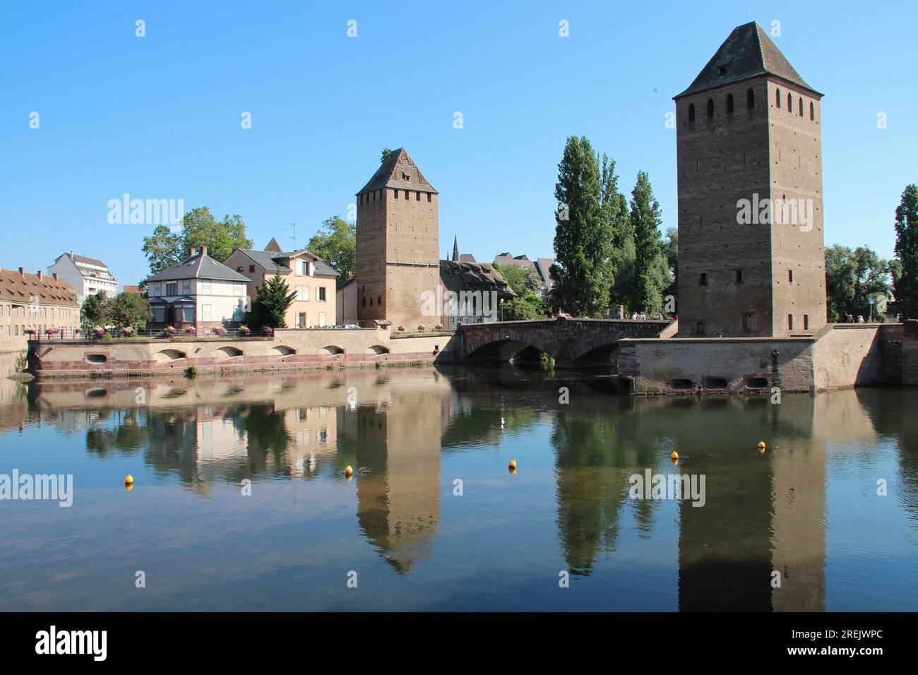 medieval towers (ponts couverts) and river ill in strasbourg in alsace ...