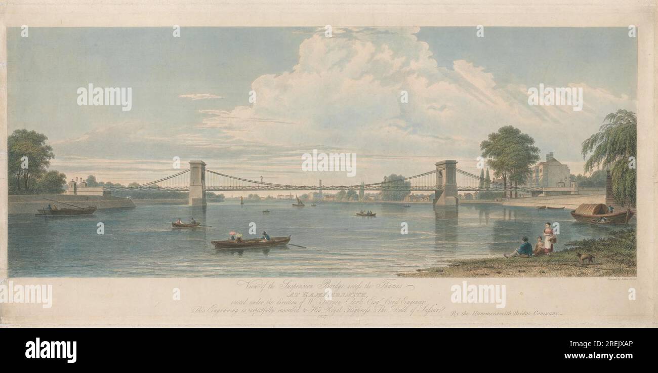 View of the Suspension Bridge across the Thames at Hammersmith 1827 by ...