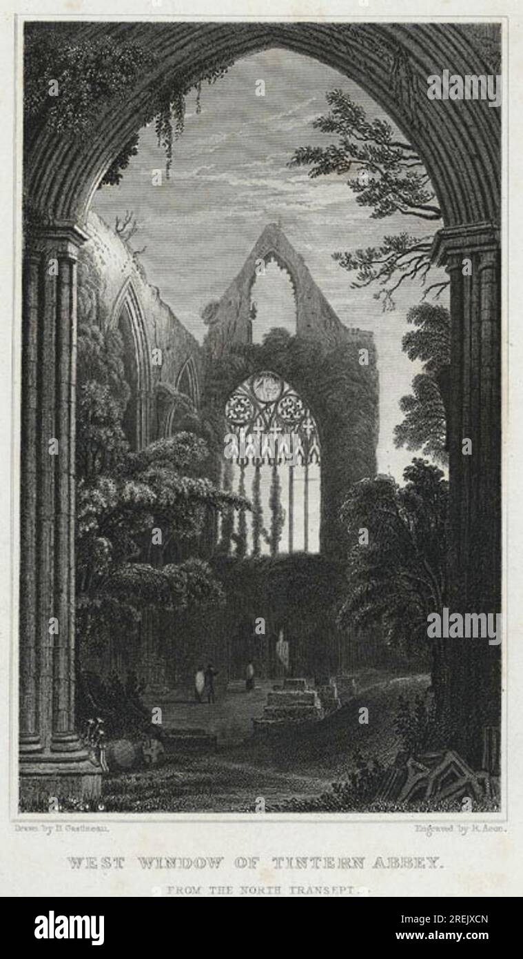 West window of Tintern Abbey. From the north transept circa 1830 by ...