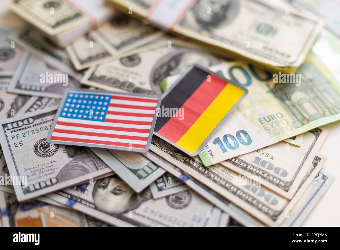 Usa and Dollar and Germany Realistic Flags Together - 3D illustration ...