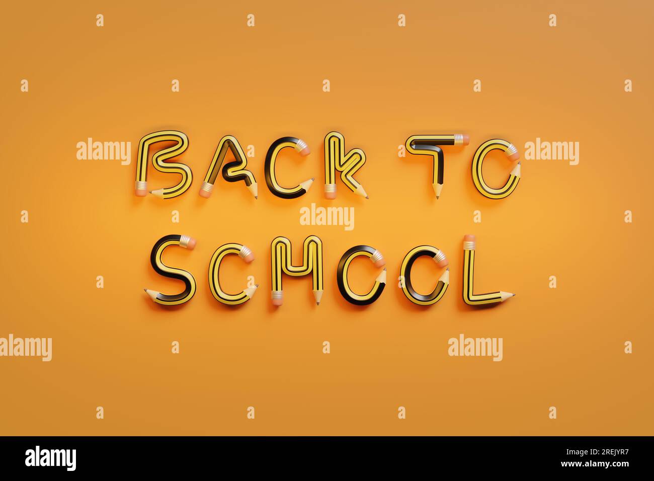 Text "back to school" with graphite pencils isolated on orange background. 3d illustration Stock ...