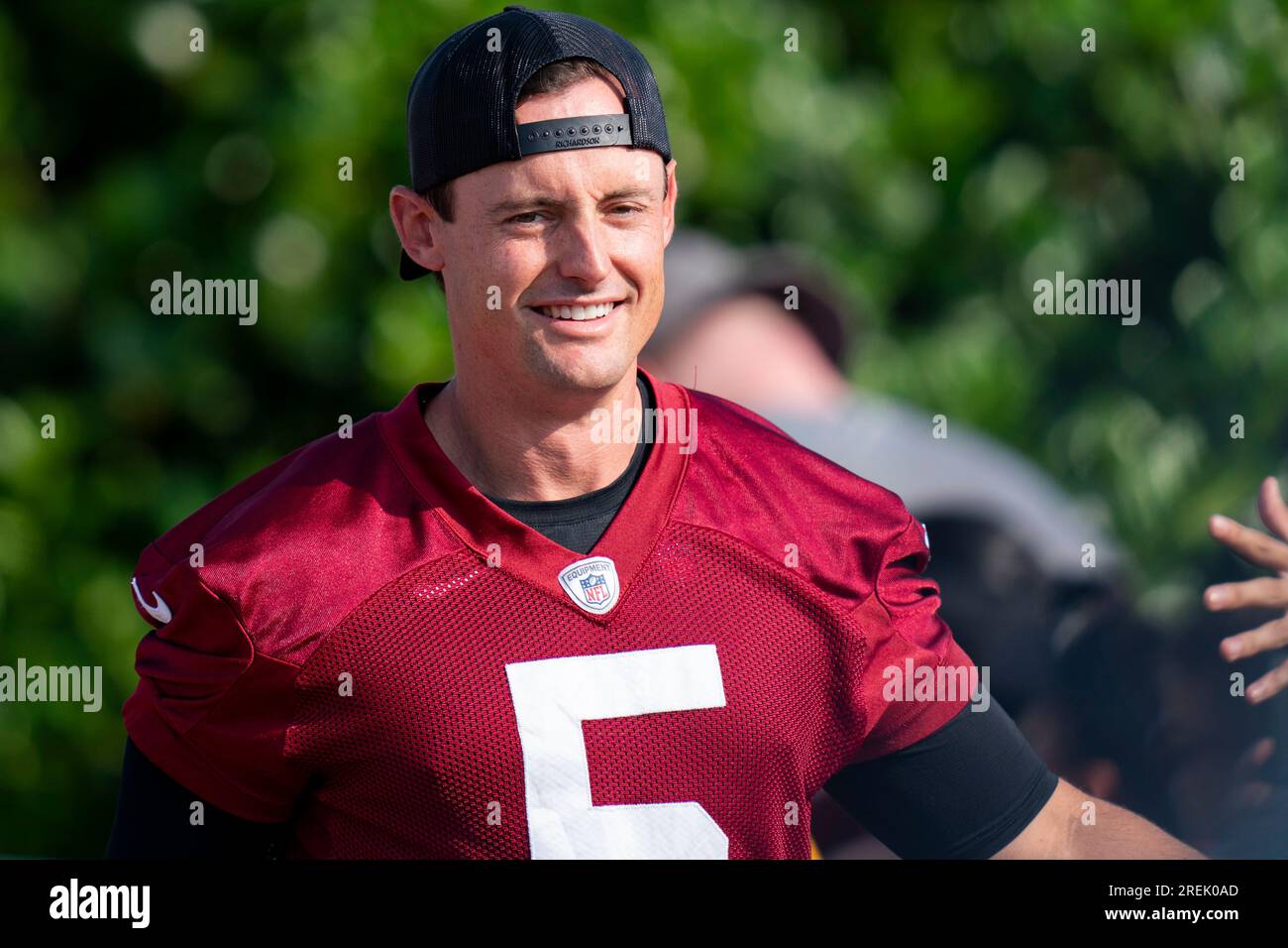 Washington Commanders punter Tress Way approaches the field at the ...