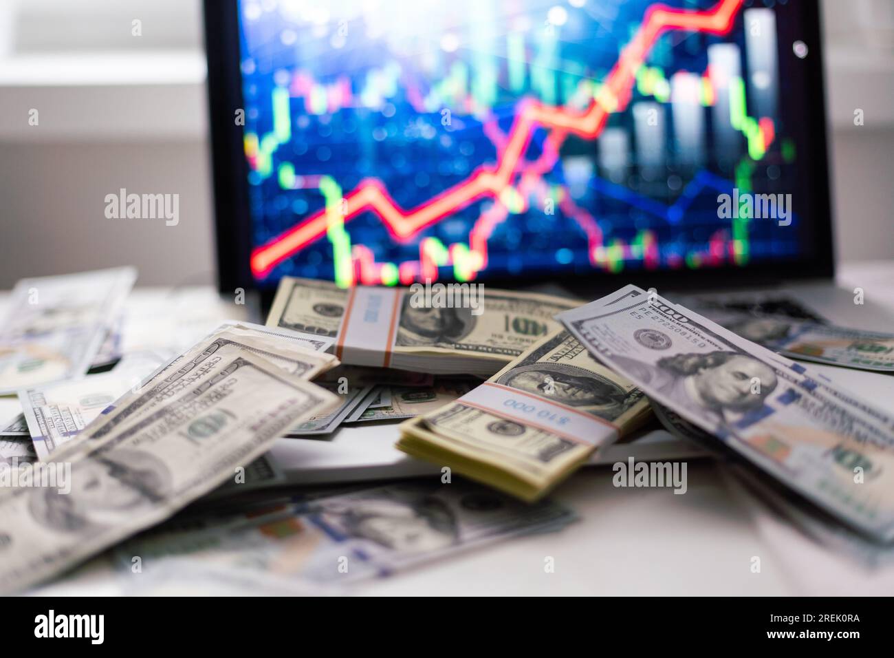 Exchange loss concept with one dollar bills and graph on a backdrop ...