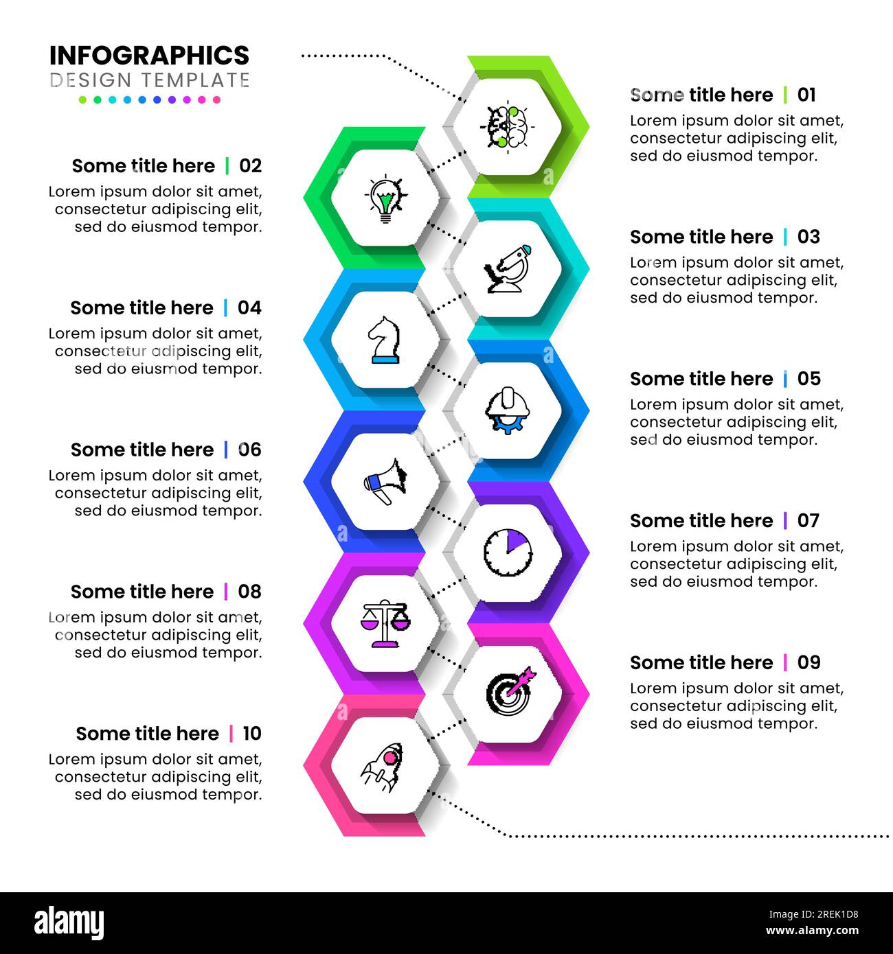 Infographic template with icons and 10 options or steps. Hexagons. Can ...