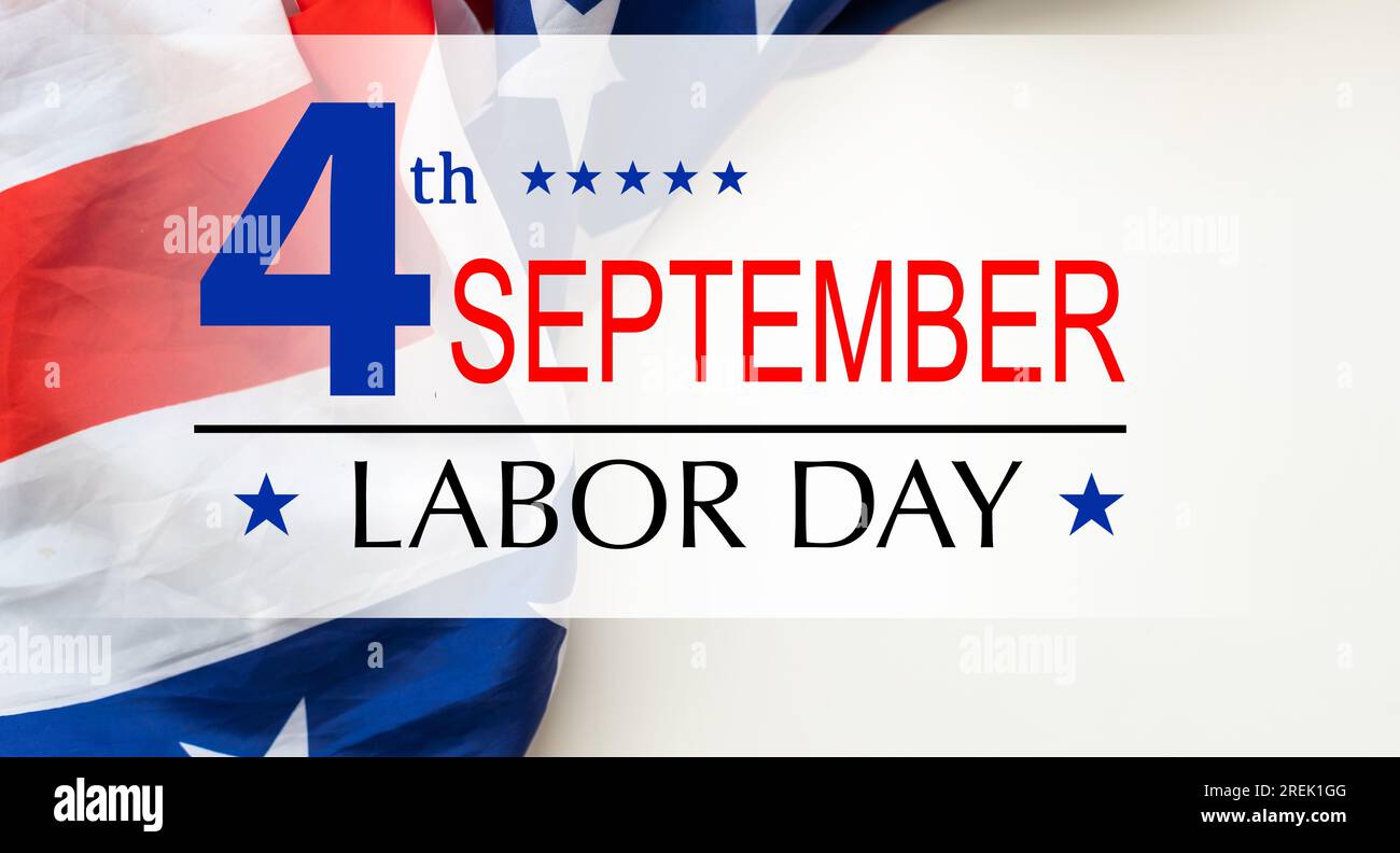 Labor day banner illustration, USA flag waving on blue star pattern ...