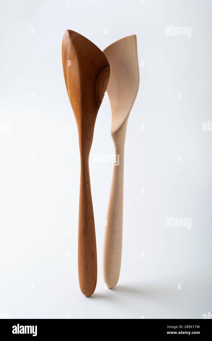 Two handmade wooden kitchen utensils, in cherry and maple woods ...