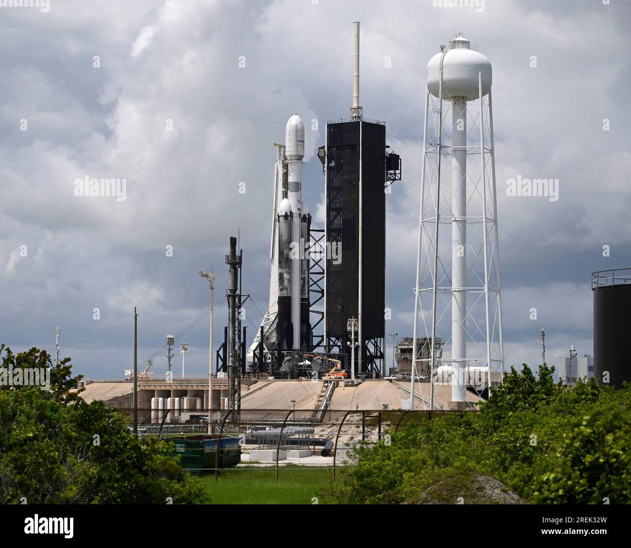 A SpaceX Falcon Heavy rocket is prepared to launch the Jupiter 3 ...
